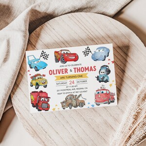 Editable Cars Birthday Party Invitation Cars Lightning Birthday Invite ...