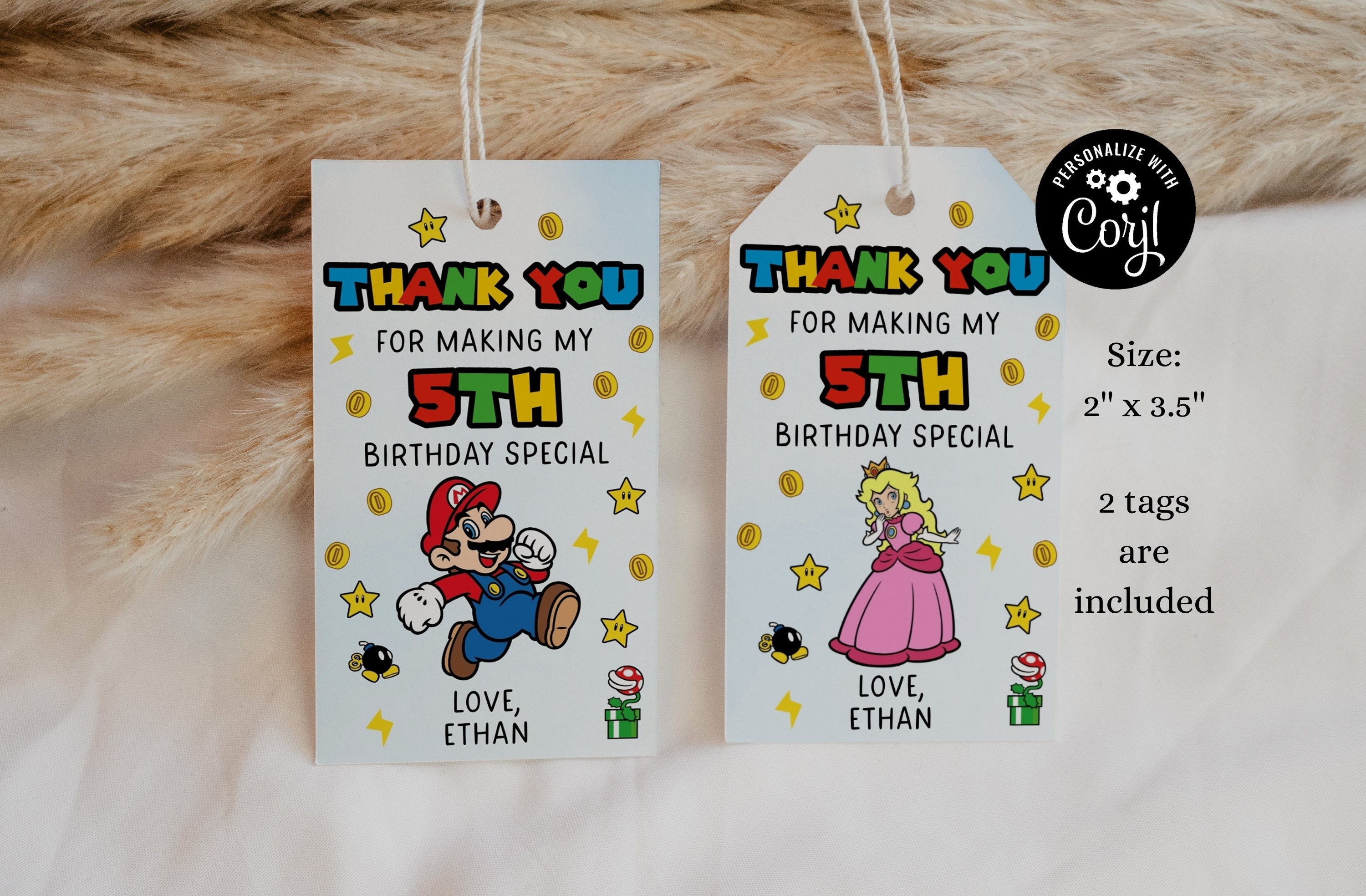 Editable Mario Bros Thank You Tag Super Mario Birthday Gift Tag Super ...