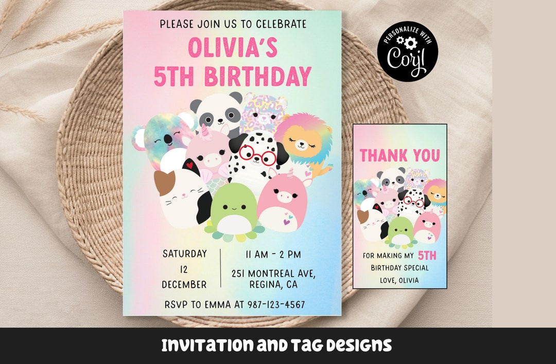 Editable Squishmallow Invitation Printable Squish Birthday Invitation ...