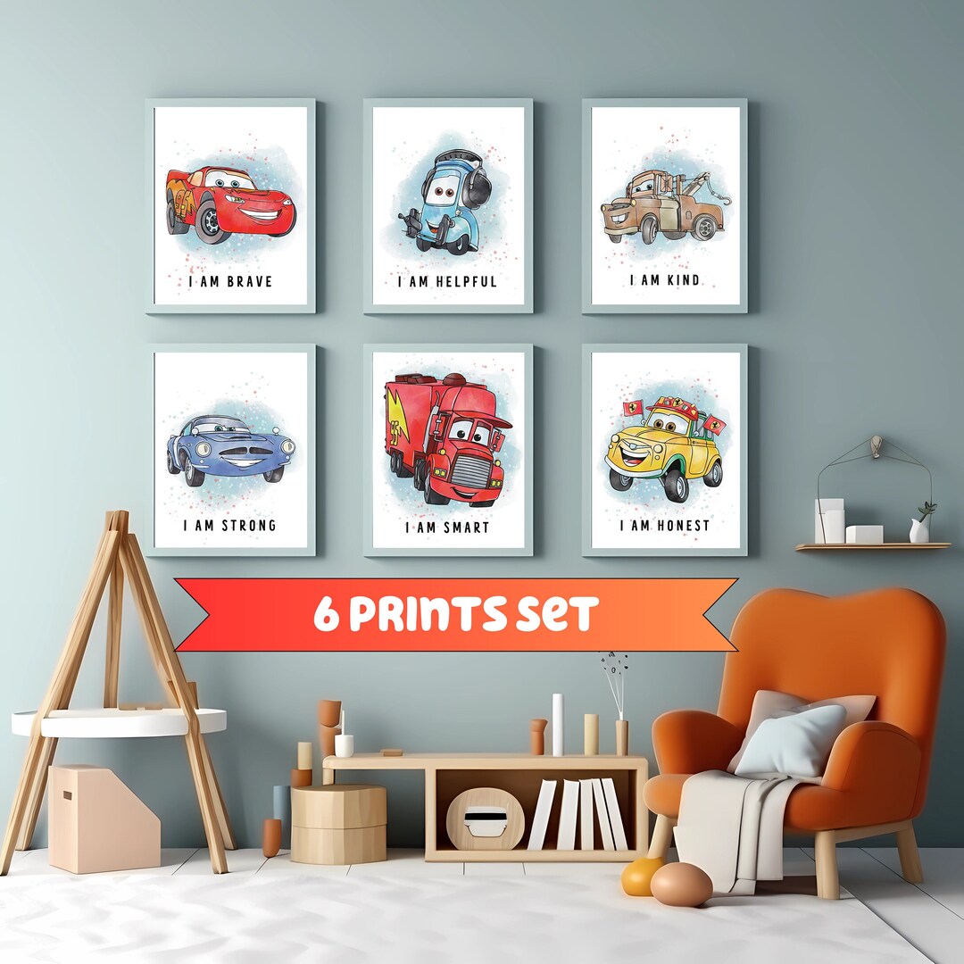 DIGITAL CARS NURSERY Art Set of 6 Watercolour Cars Prints Colorful Kids ...