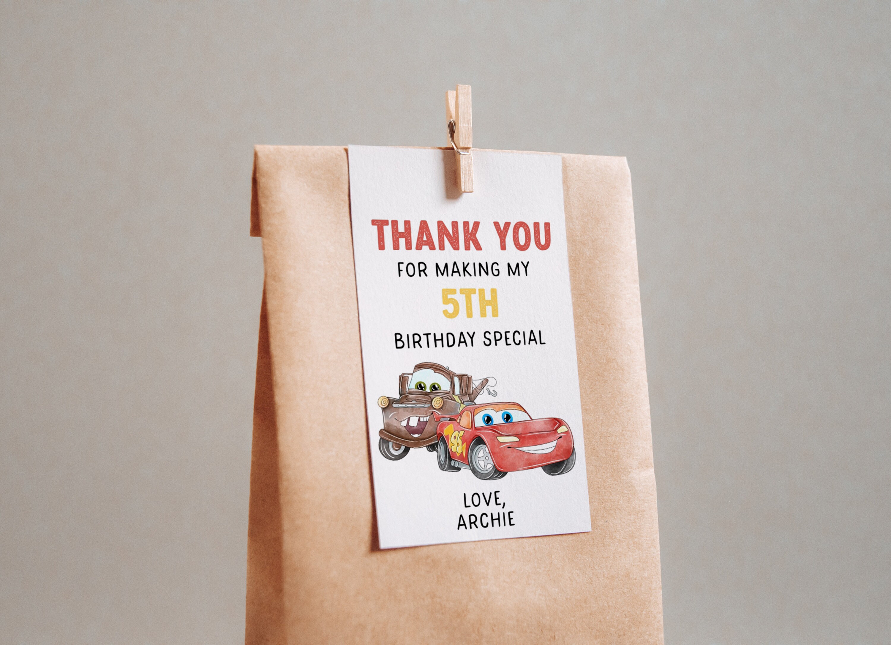 Editable Cars Birthday Party Thank You Tag Cars Lightning Birthday Gift ...
