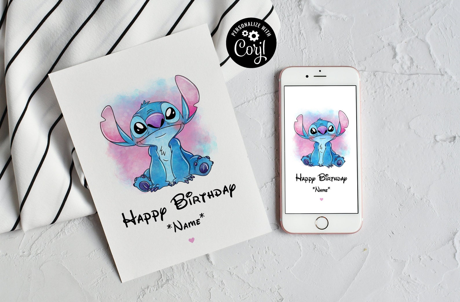 Editable Happy Birthday Stitch Card Personalised Stitch Birthday Party ...