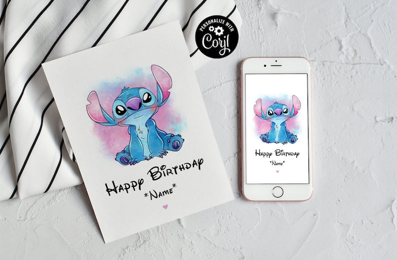 Editable Happy Birthday Stitch Card Personalised Stitch Birthday Party ...