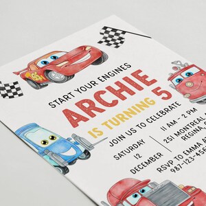 Editable Cars Birthday Party Invitation Cars Lightning Birthday Invite ...