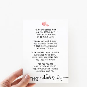 PRINTABLE Poem Mothers Day Card From Daughter Mother's Day Poem Card ...
