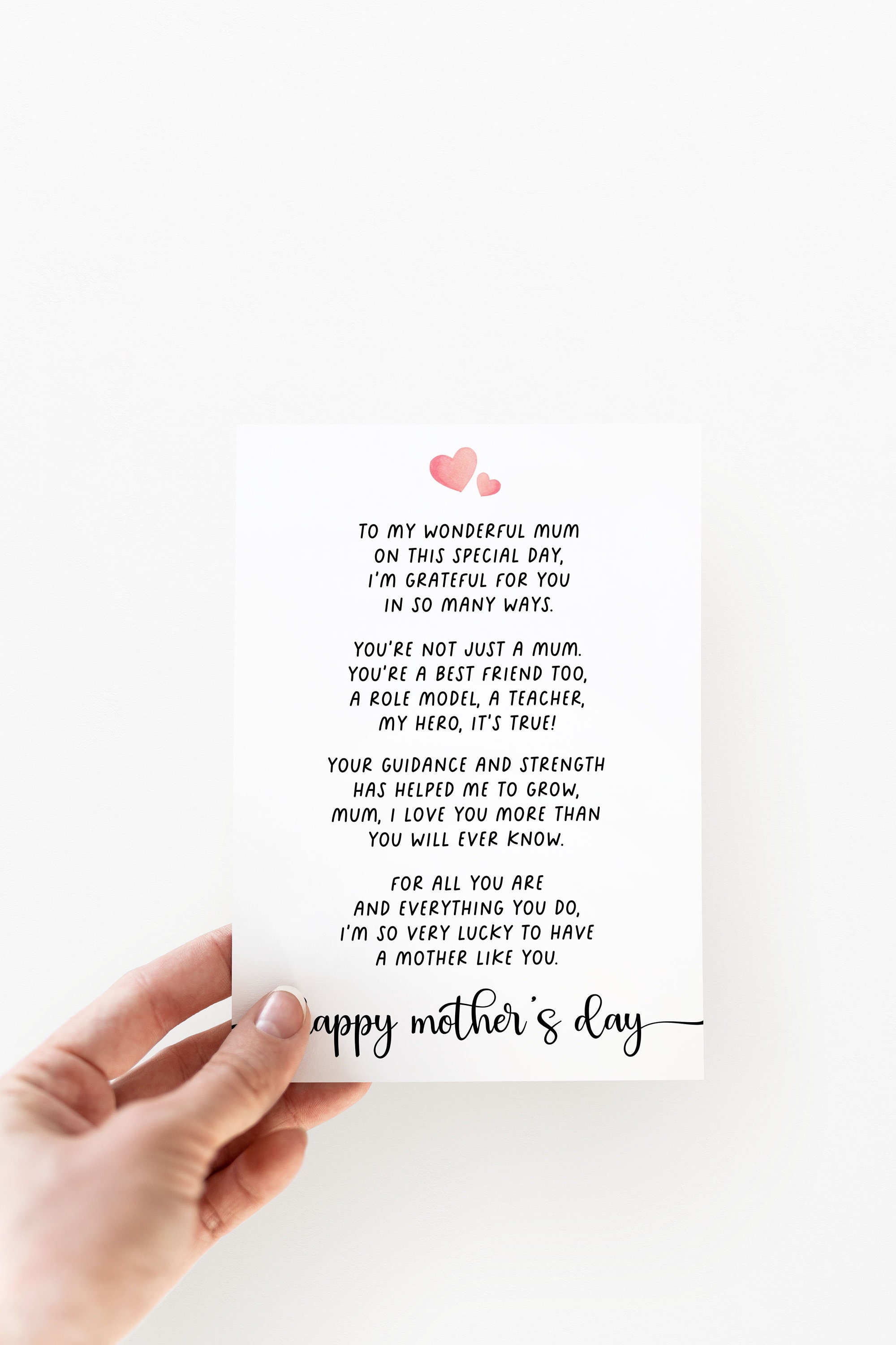 PRINTABLE Poem Mothers Day Card From Daughter Mother's Day Poem Card ...