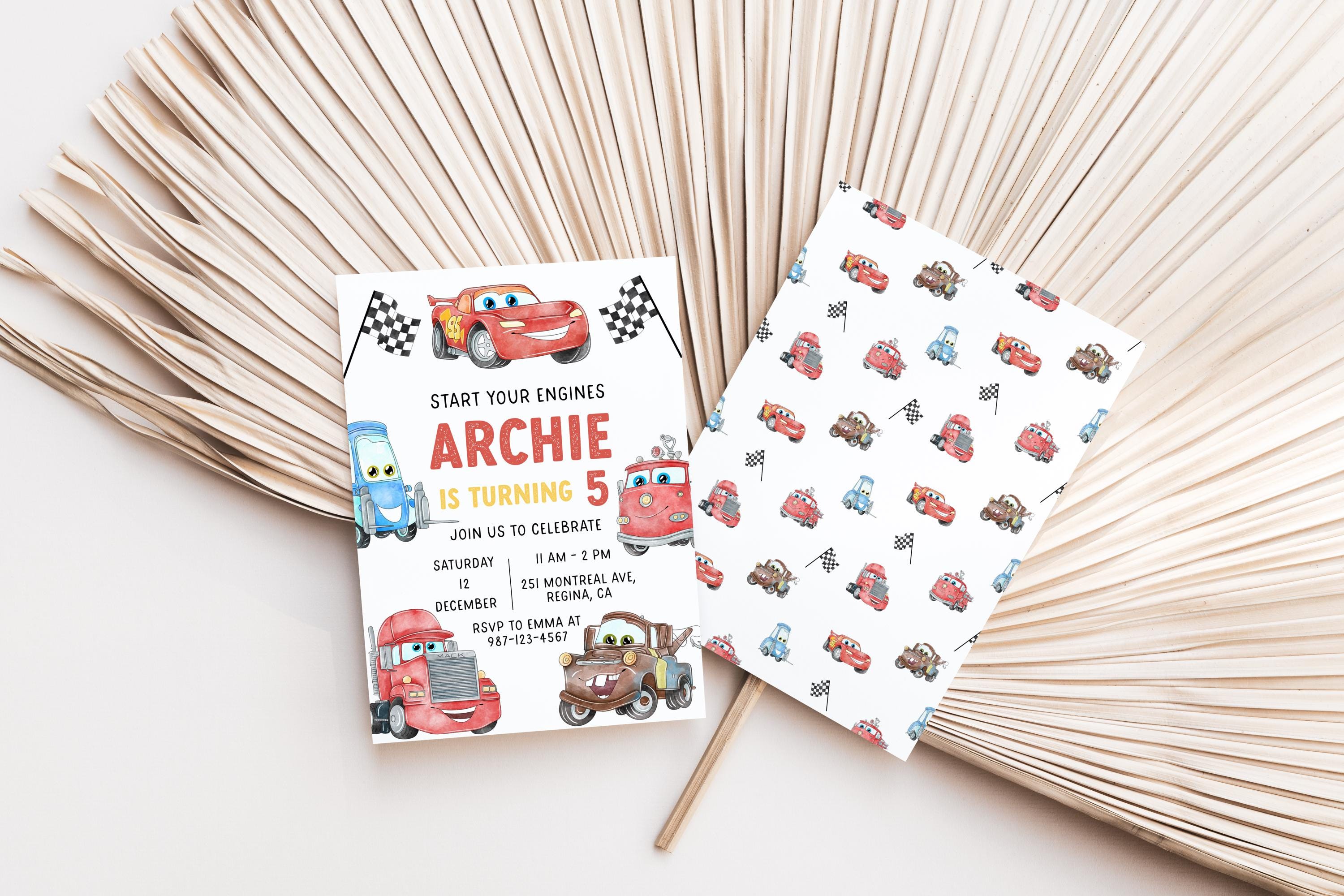 Editable Cars Birthday Party Invitation Cars Lightning Birthday Invite ...