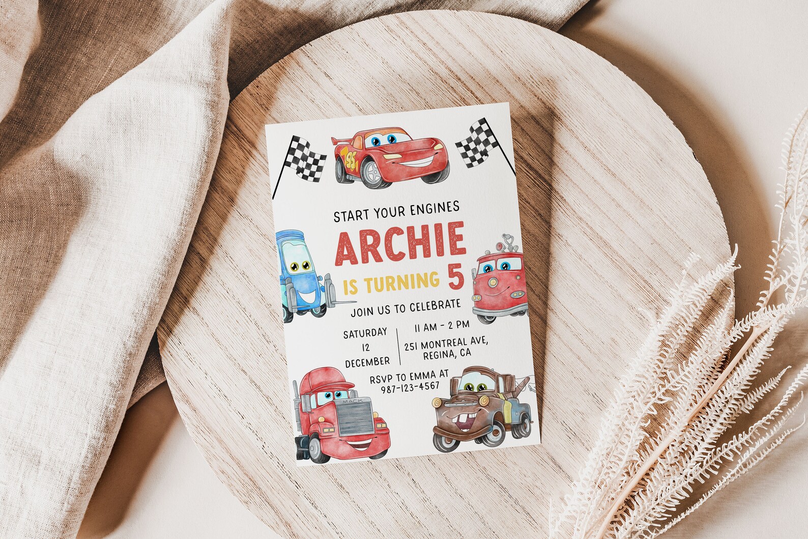 Editable Cars Birthday Party Invitation Cars Lightning Birthday Invite ...