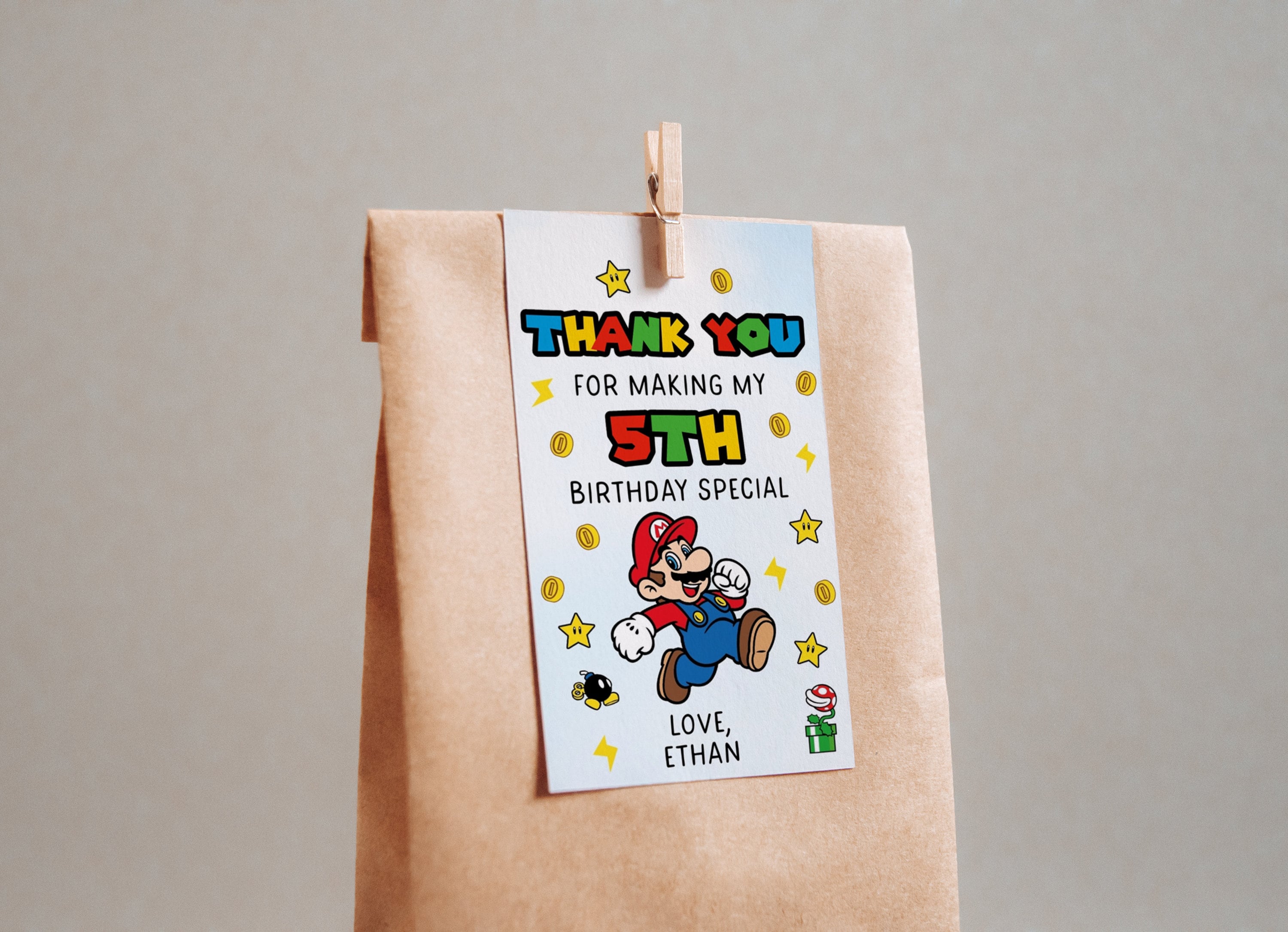 Editable Mario Bros Thank You Tag Super Mario Birthday Gift Tag Super ...