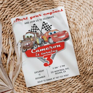 Editable Cars Birthday Party Invitation Cars Lightning Birthday Invite ...