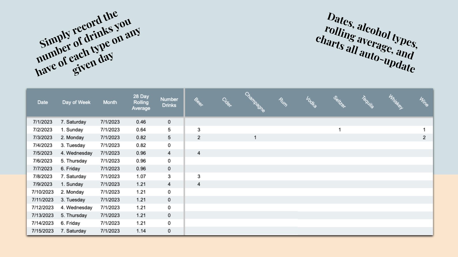 Drink Tracker Spreadsheet Template Google Sheets Alcohol Log Alcohol ...
