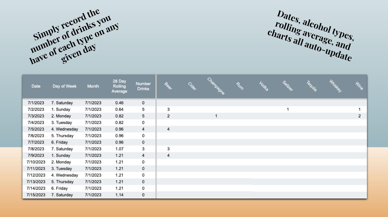 365 Day Alcohol Tracker Spreadsheet: Personal Wellness (google Sheets ...