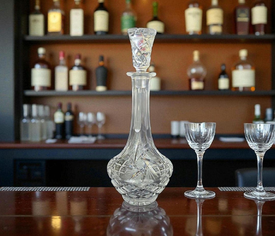 Vintage Decanter Lead Cut Crystal Decanter With Stopper Etched Hobstar ...