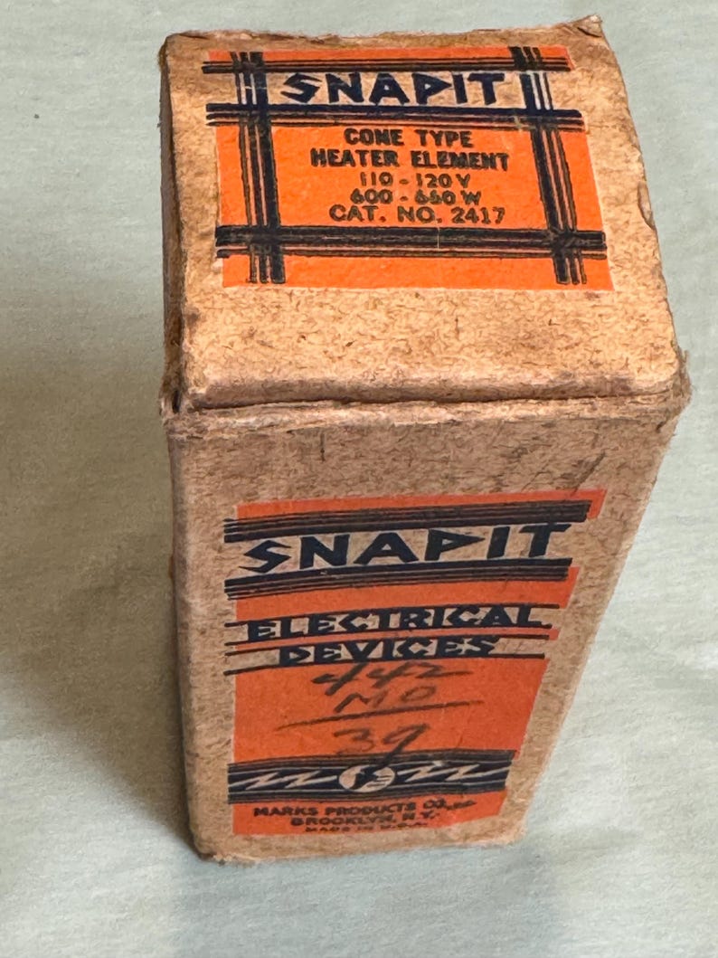 Vintage Snapit Cone Type Heater Element — 110-120V, 600-660W, Ceramic ...