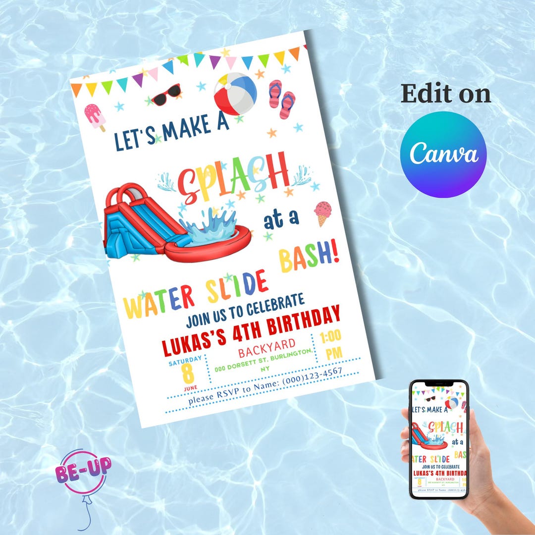 Slide Into Fun! Water Slide Birthday Party Invitation|fun Under the Sun ...