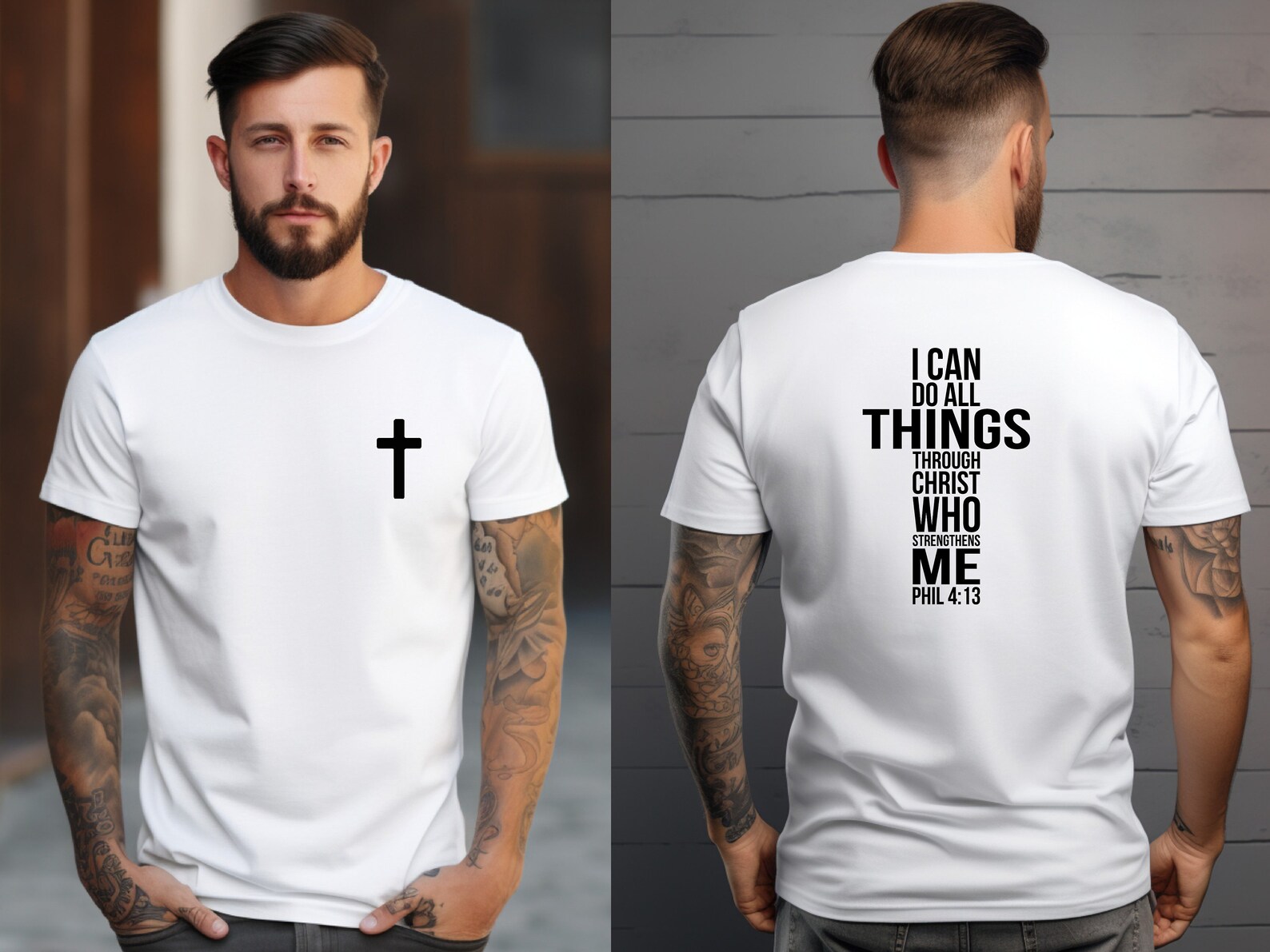 Front & Back Bible Verse T-shirt, Philippians 4:13, Jesus, Christian ...