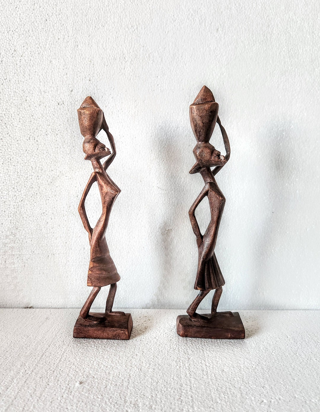 African Hand Carved Folk Art, Carved Wooden Female Figures, Vintage ...