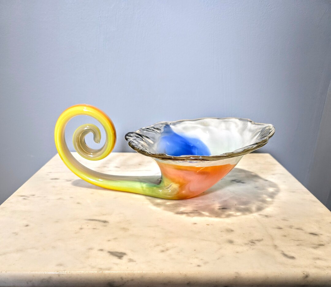 Vintage Vibrant Colored Hand Blown Glass Cornucopia Dish - Etsy
