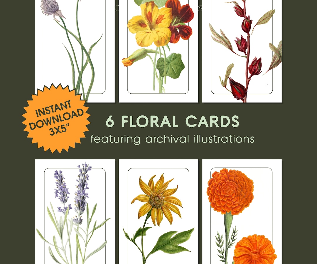 Printable Floral Greeting Card Set, Elegant Floral Archival ...