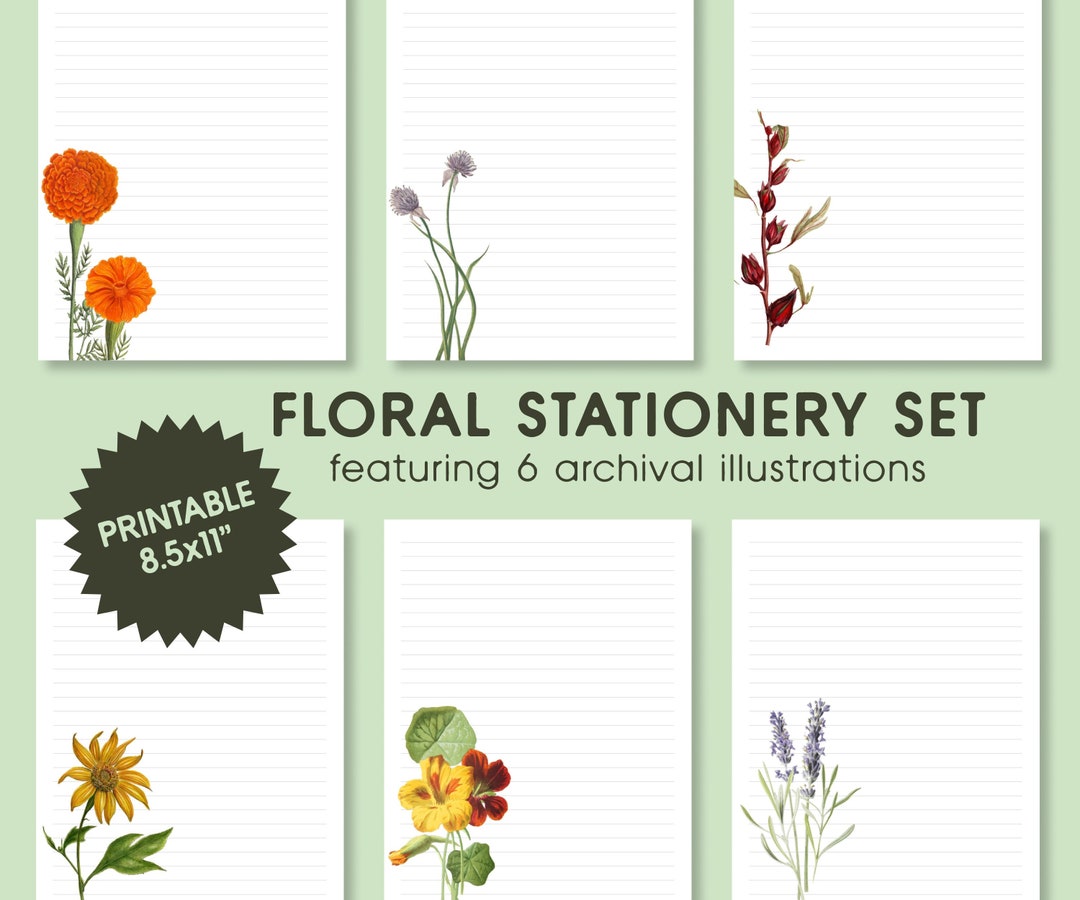 Printable Floral Stationery Set, Printable Writing Paper, Letter ...