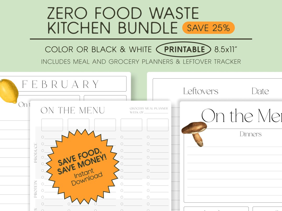 Zero Food Waste Kitchen Printables Bundle, Low-waste Living, Flexible ...