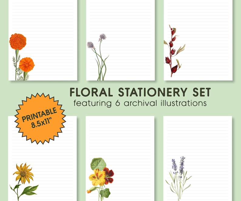 Printable Floral Stationery Set, Printable Writing Paper, Letter ...