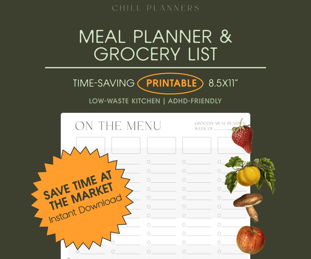 Weekly Meal-based Grocery List, Kitchen Printable Template - Etsy