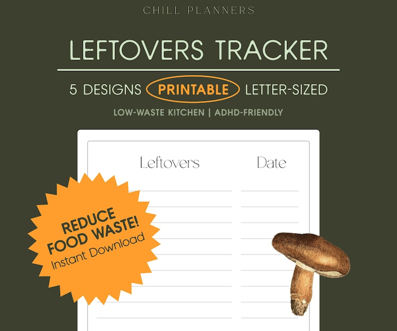 Leftovers List and Fridge Inventory Tracker, Low-waste Kitchen Planner ...