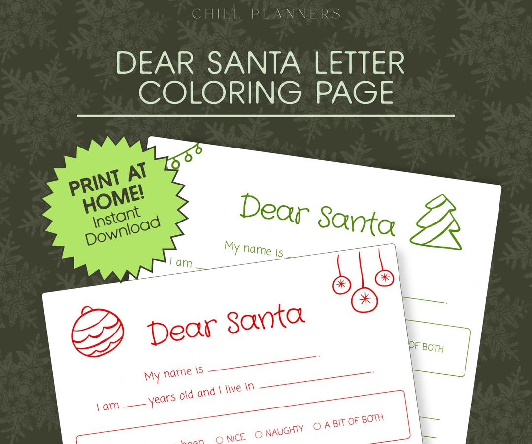 Dear Santa Letter Coloring Page | Printable Template for Kids | Instant ...