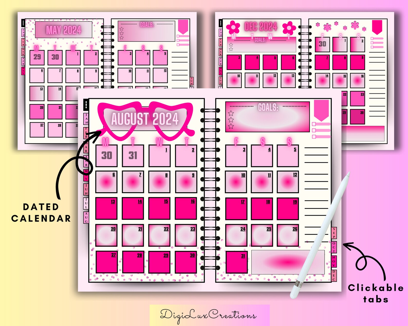 2024 It Girl Digital Calendar Goodnotes Pink Planner Aesthetic Design ...