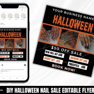 Halloween Sale Flyer, Halloween Nail, DIY Canva Template, Instant ...