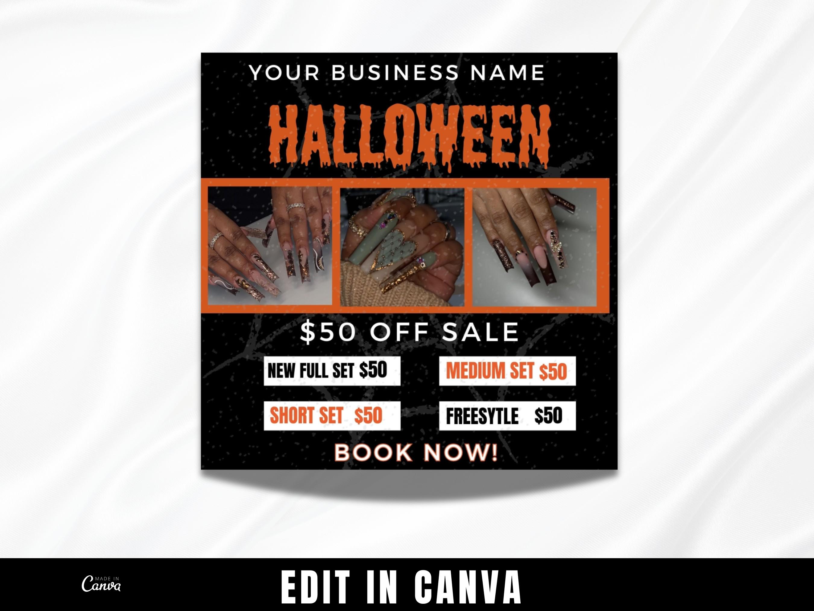Halloween Sale Flyer, Halloween Nail, DIY Canva Template, Instant ...