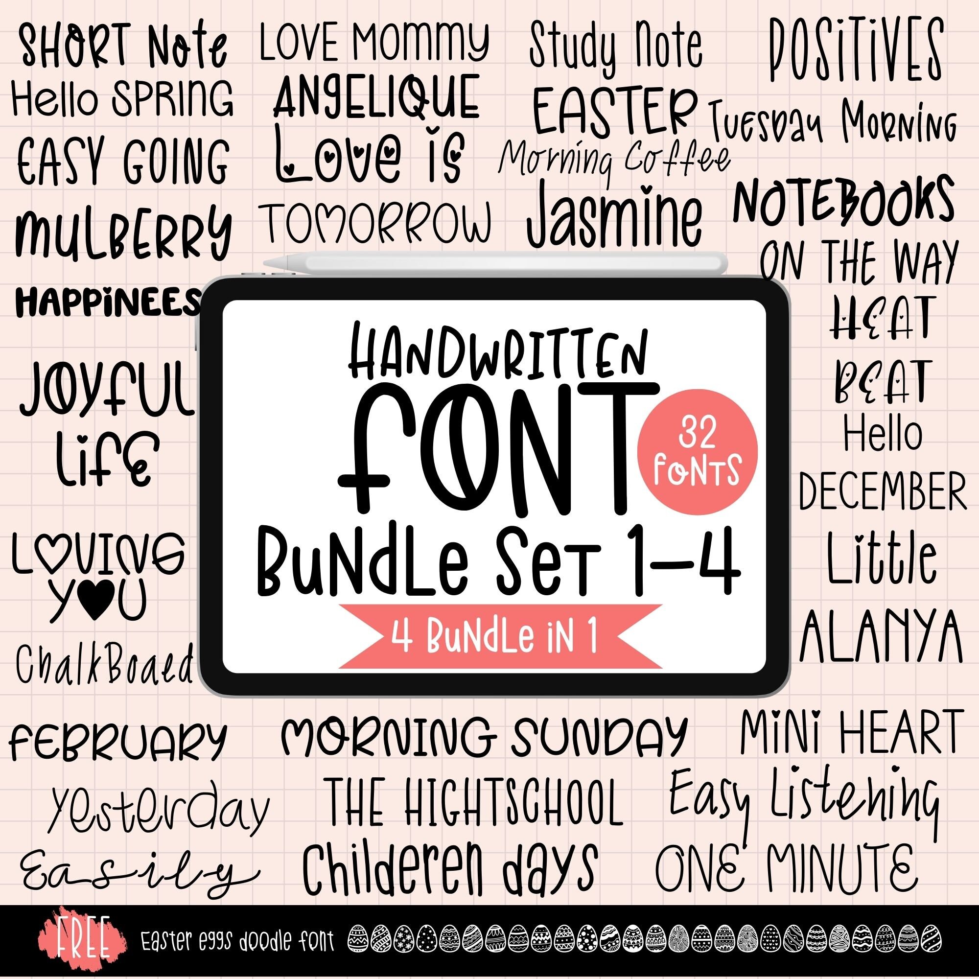 Handwritten Font Bundle Set 1-4, Font Bundle for Digital Note and ...