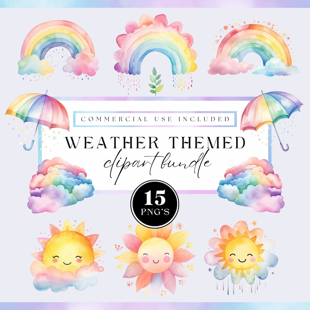 Boho Rainbow Clouds PNG, Pastel Watercolor Weather Themed Clipart, Cute ...