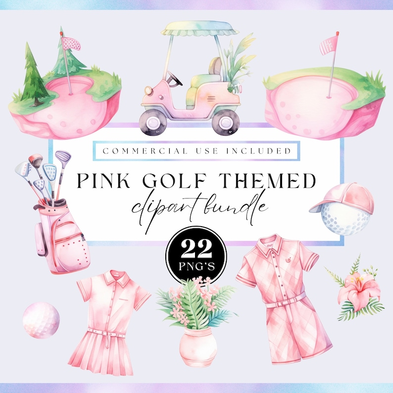 Girly Golf Png Set, Cute Girl Watercolor Clipart, Pink Women's Golfer ...