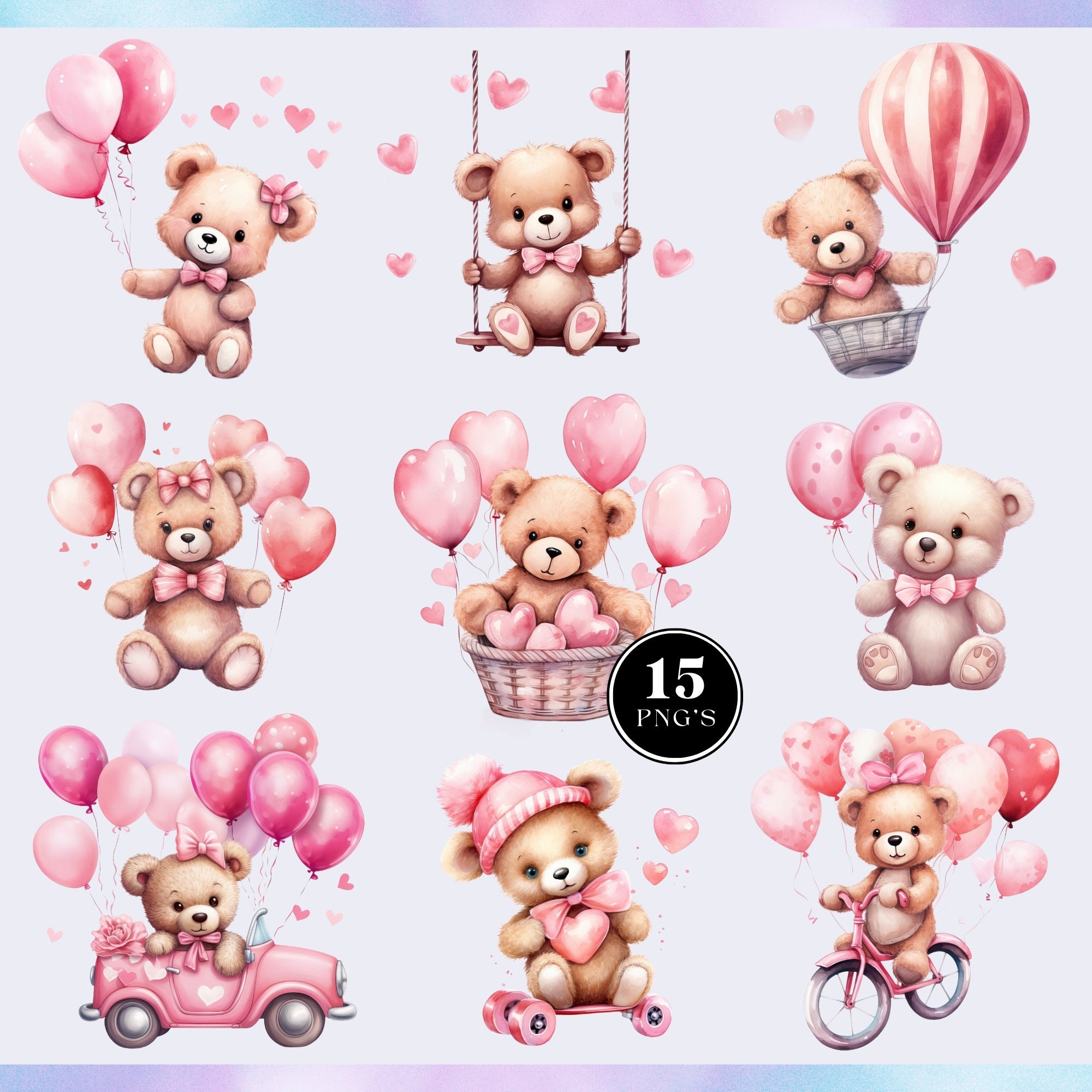 Pink Teddy Bear Clipart With Heart Balloons, Valentines Day Love Theme ...