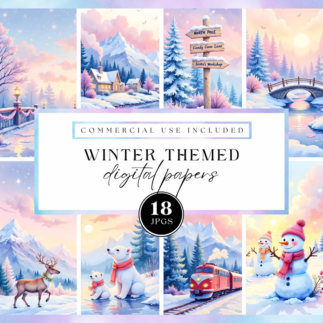 Winter Scenes Clipart Bundle Snowy Landscapes Graphics Digital Download ...