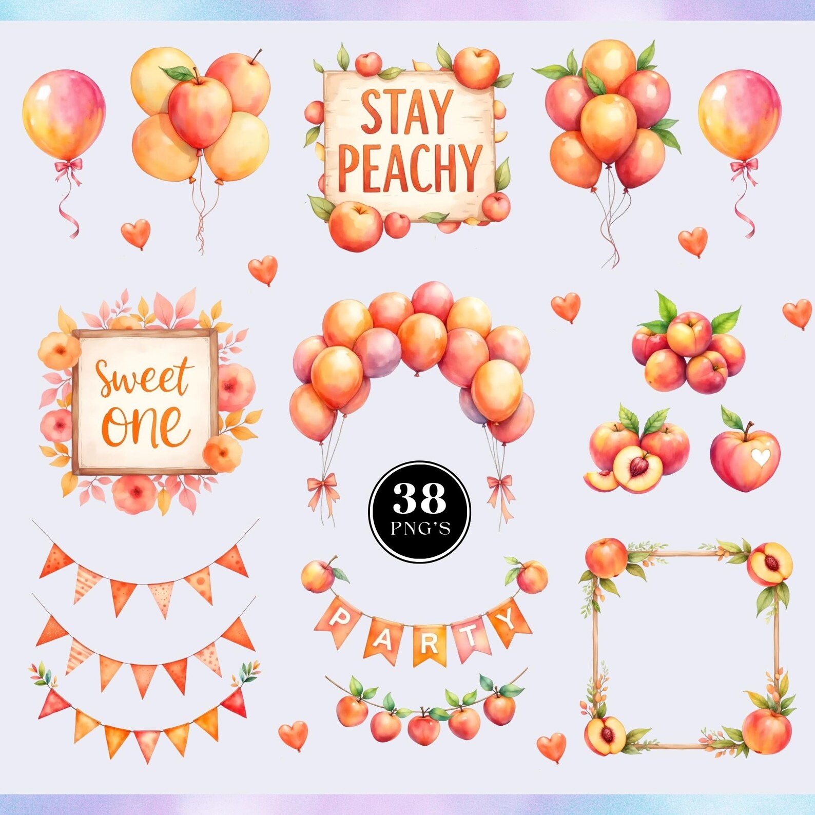 Peach Birthday Clipart Bundle, Cute Fruit PNG, Peaches Clip Art, First ...
