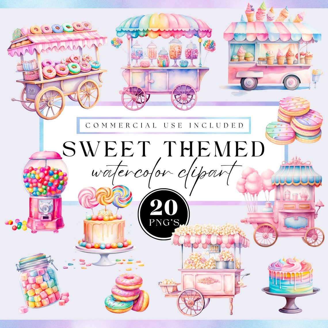 Fair Food Clipart, Watercolor Sweet Treats, Rainbow Candy Clip Art for ...