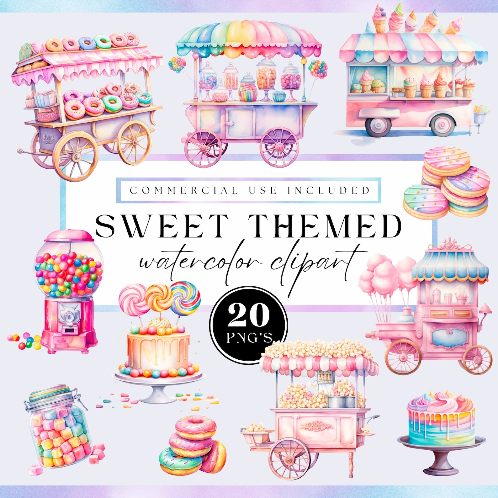 Fair Food Clipart, Watercolor Sweet Treats, Rainbow Candy Clip Art for ...