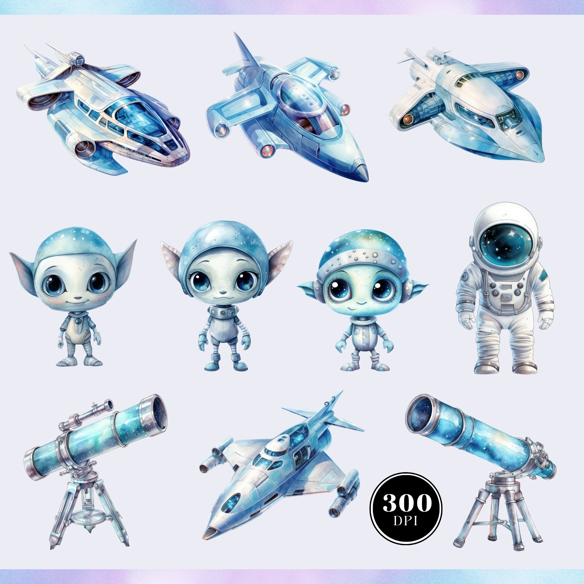 Watercolor Cute Space Clipart, Rocket Ship Clip Art, Solar System Theme ...