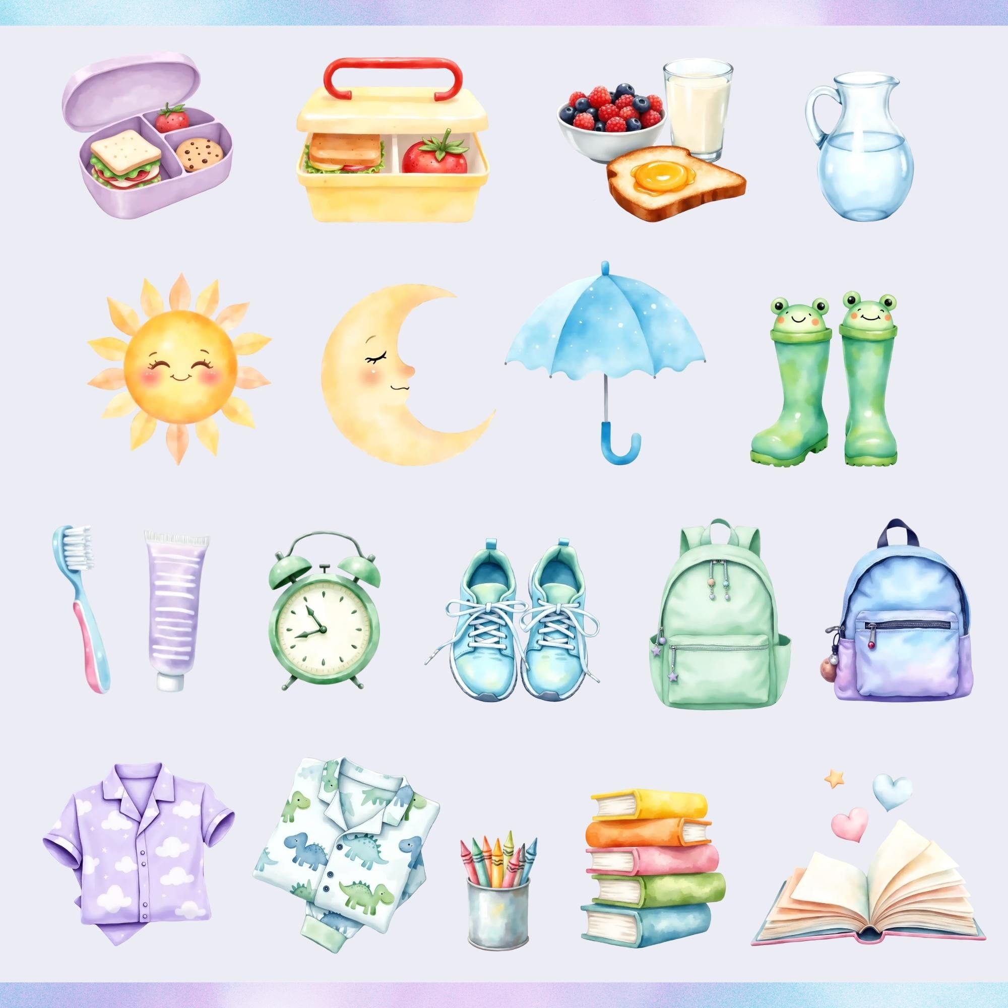 Kids Daily Routine Watercolor Clipart, Visual Schedule Art for Toddlers ...