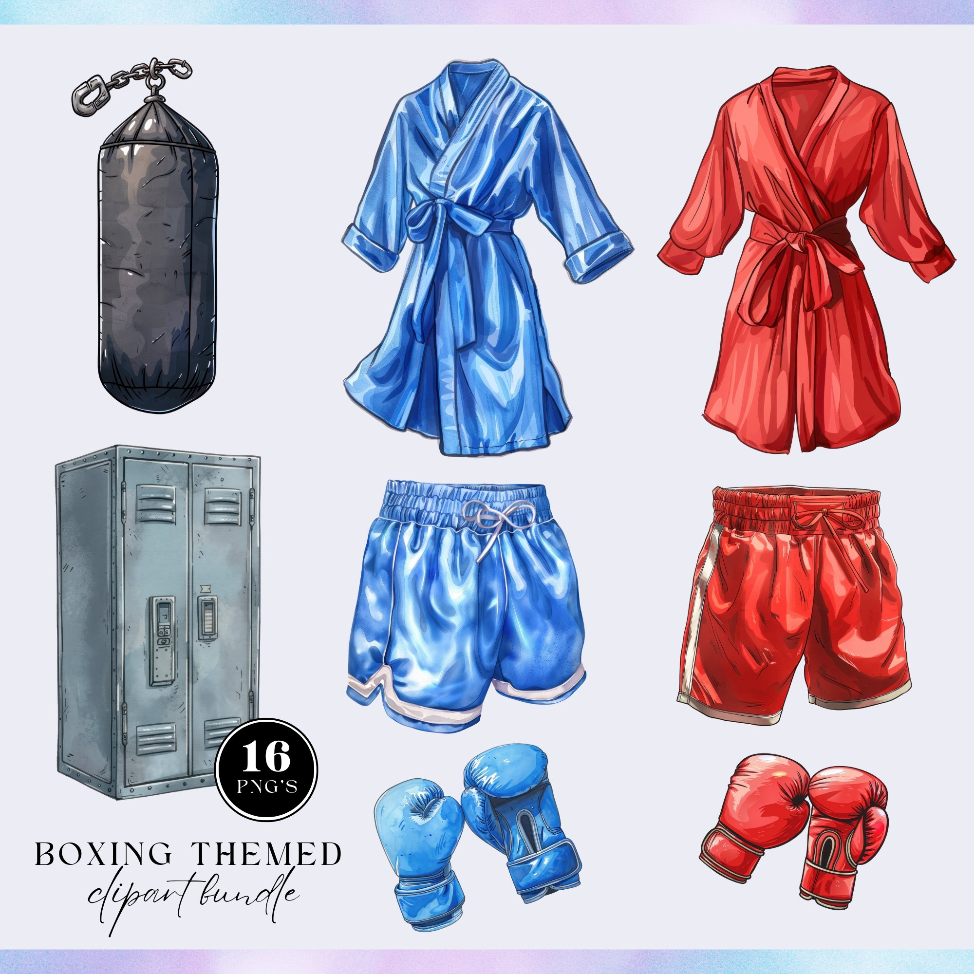 Boxing PNG Clipart Pack, Fighting Sports Outfits, Gloves & Punching Bag ...