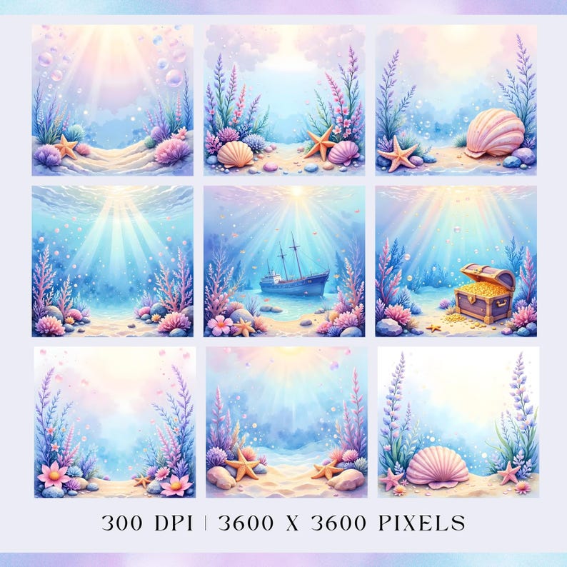Underwater Themed Digital Papers, Ocean Pastel Background, Aqua Green ...