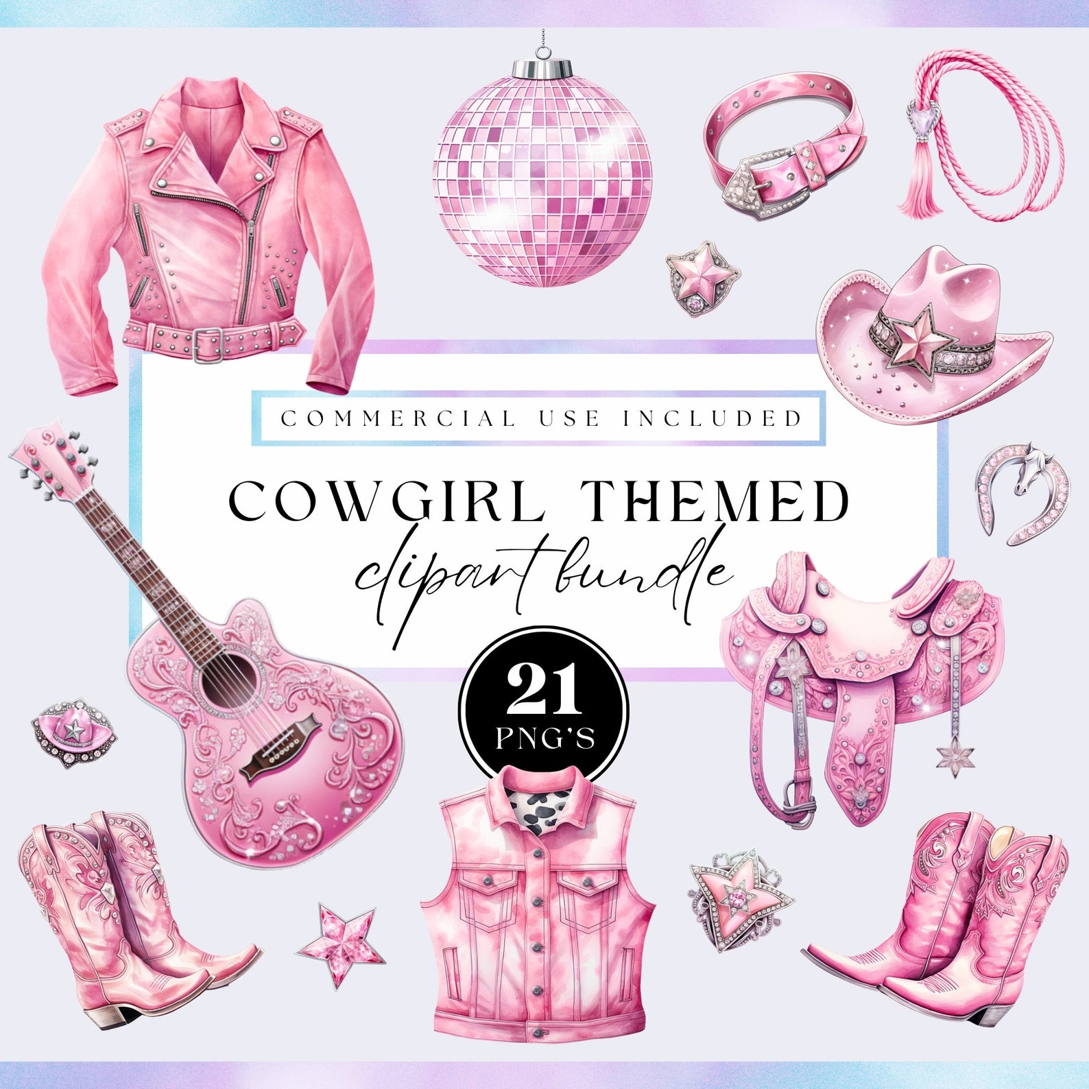 Disco Cowgirl Clipart, Pink Cowgirl Boots and Hat Png Clip Art, Cute ...