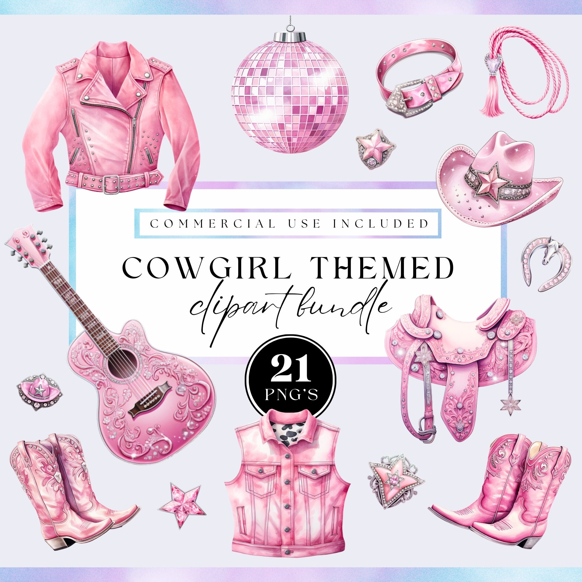 Disco Cowgirl Clipart, Pink Cowgirl Boots and Hat Png Clip Art, Cute ...