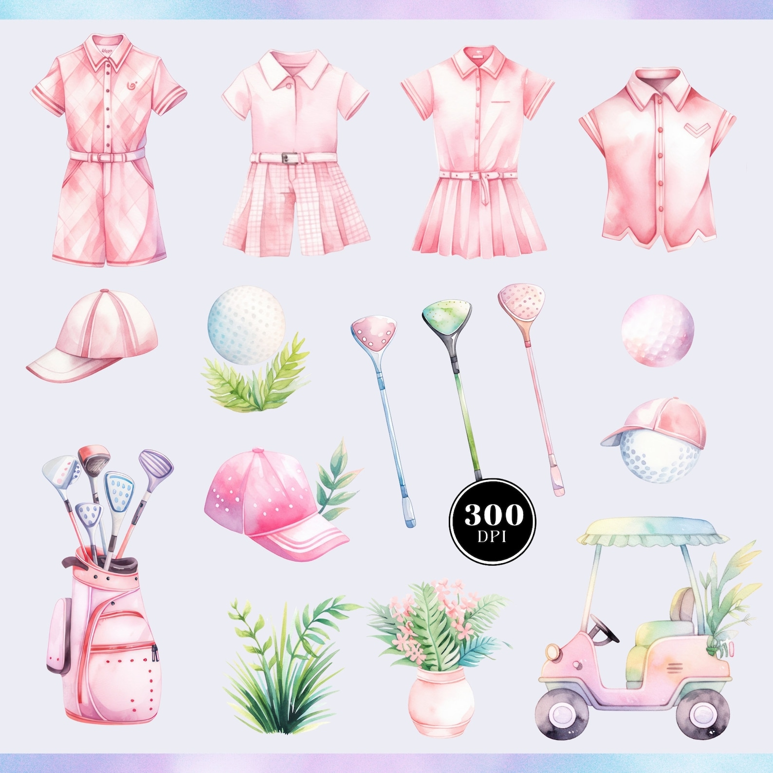 Girly Golf Png Set, Cute Girl Watercolor Clipart, Pink Women's Golfer ...