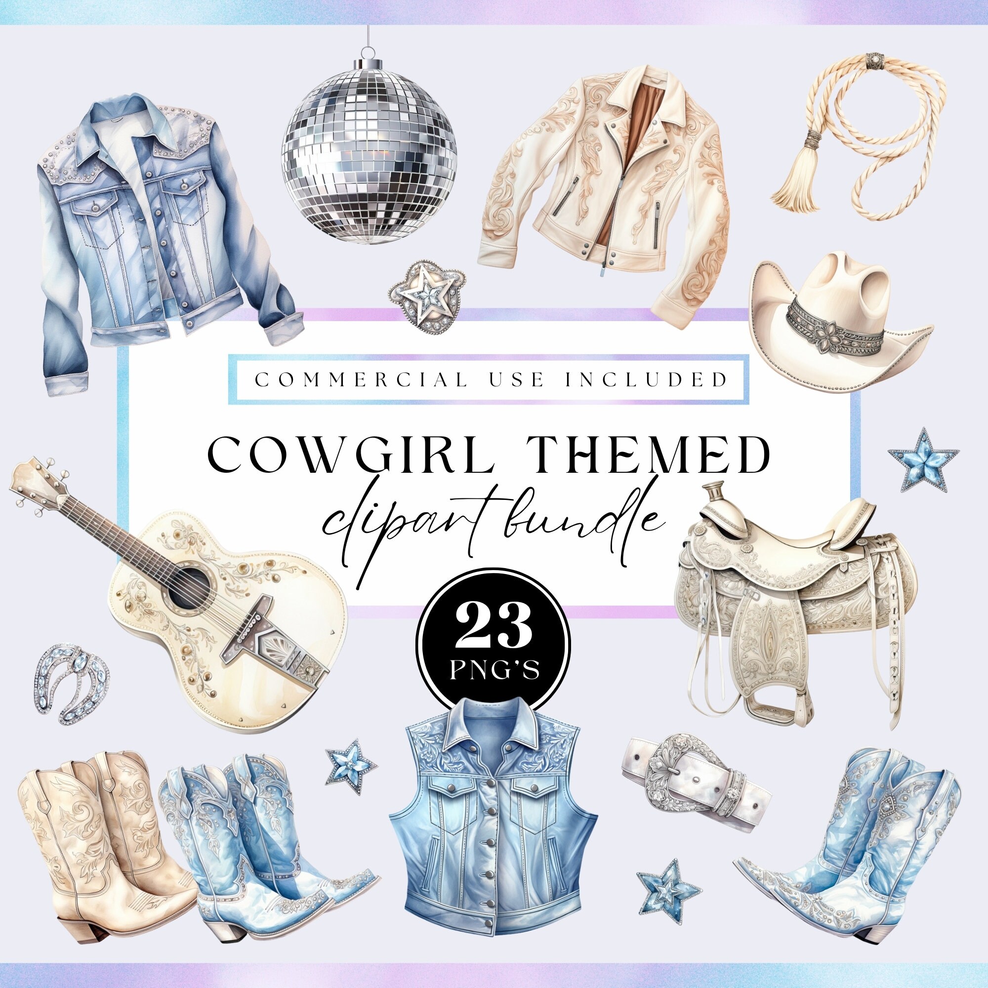 Disco Cowgirl Clipart, Cow Girl Boots and Hat Png Clip Art, Cute Retro ...