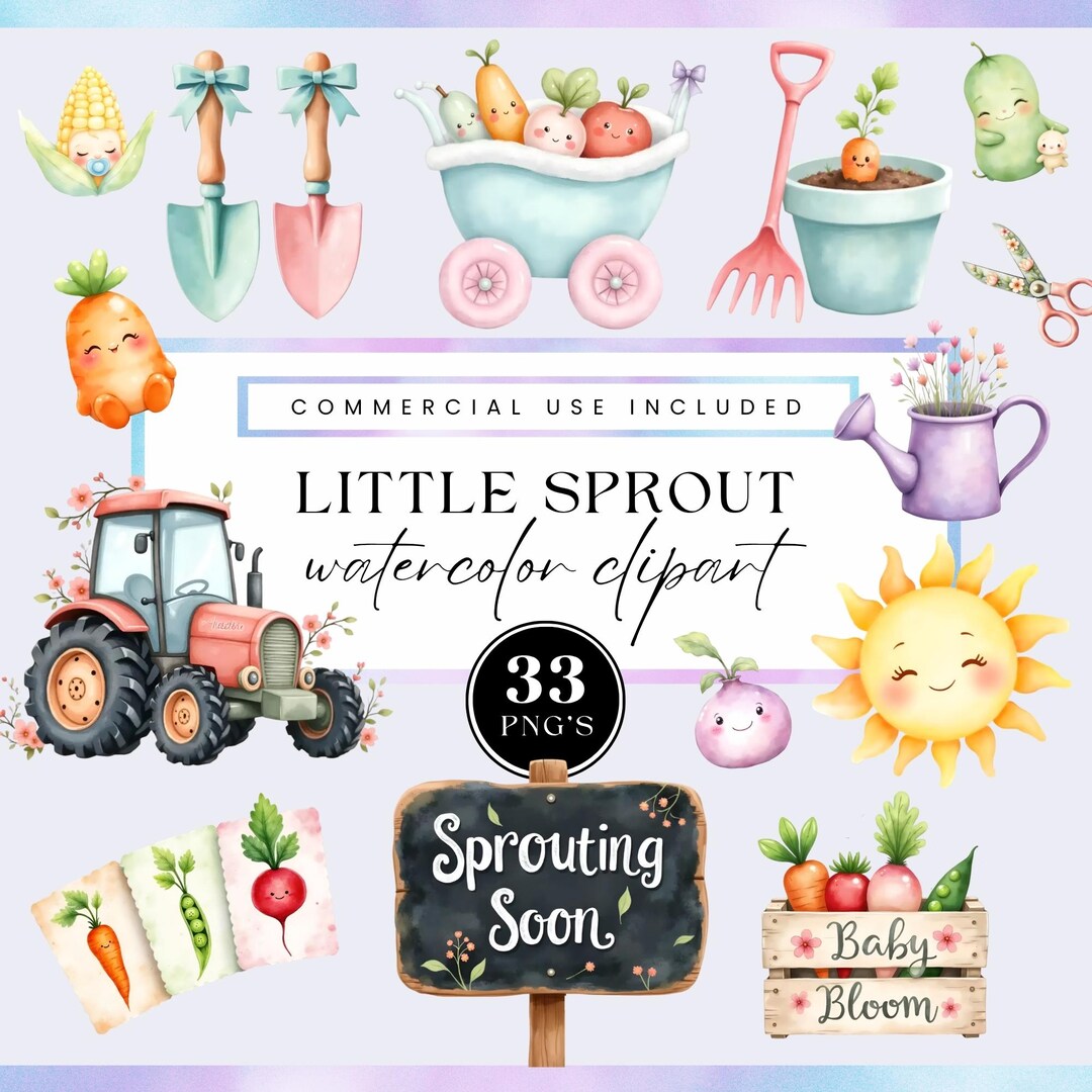 Locally Grown Baby Shower Clipart, Little Sprout Graphics Bundle, Cute ...