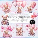 Pink Teddy Bear Clipart With Heart Balloons, Valentines Day Love Theme ...